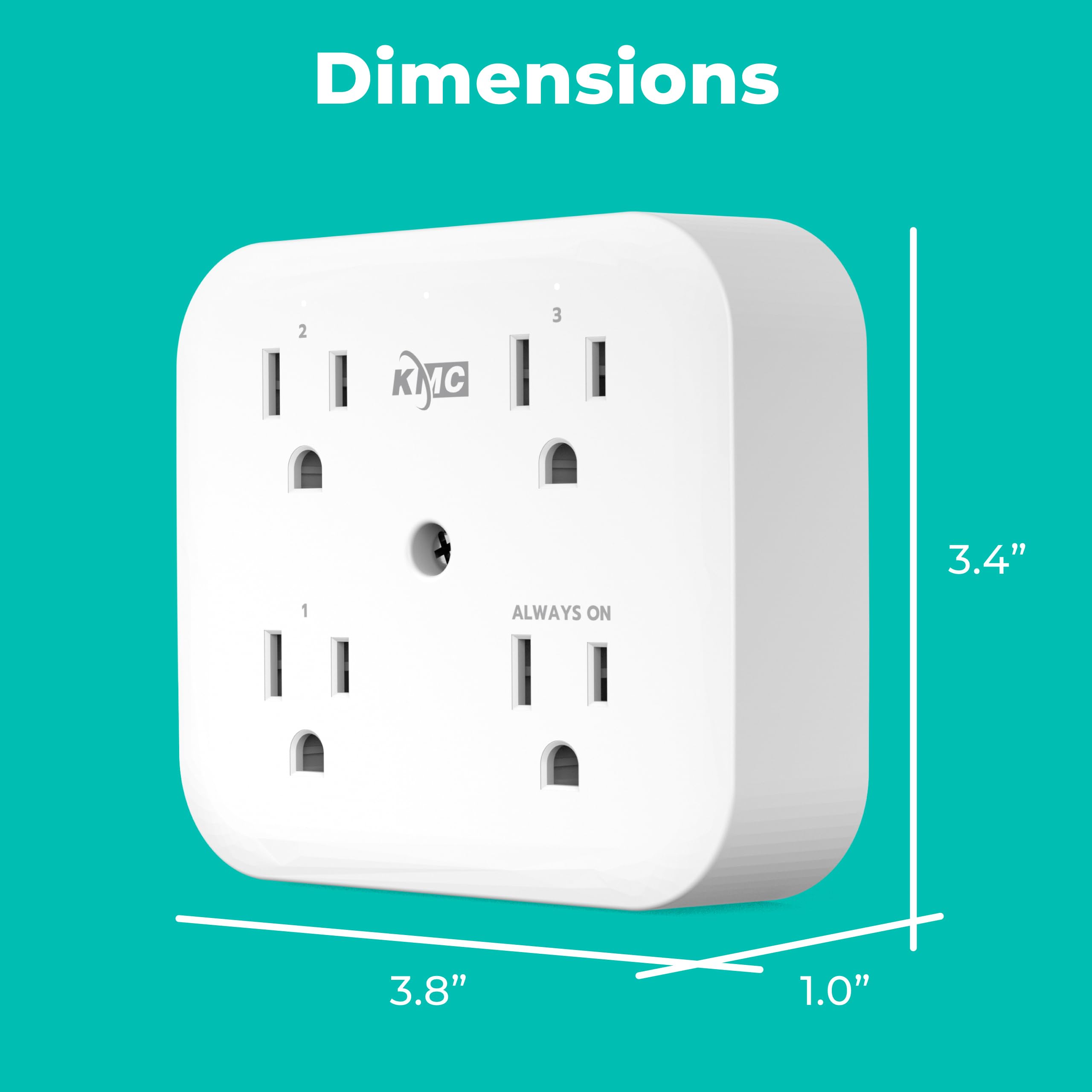 KMC Smart Tap Mini 2-Pack, 4-Outlet Wall Mounted Plug Adapter, 3 Independently Controlled Wi-Fi Outlets, Compatible with Alexa & Google Assistant, No Hub Required