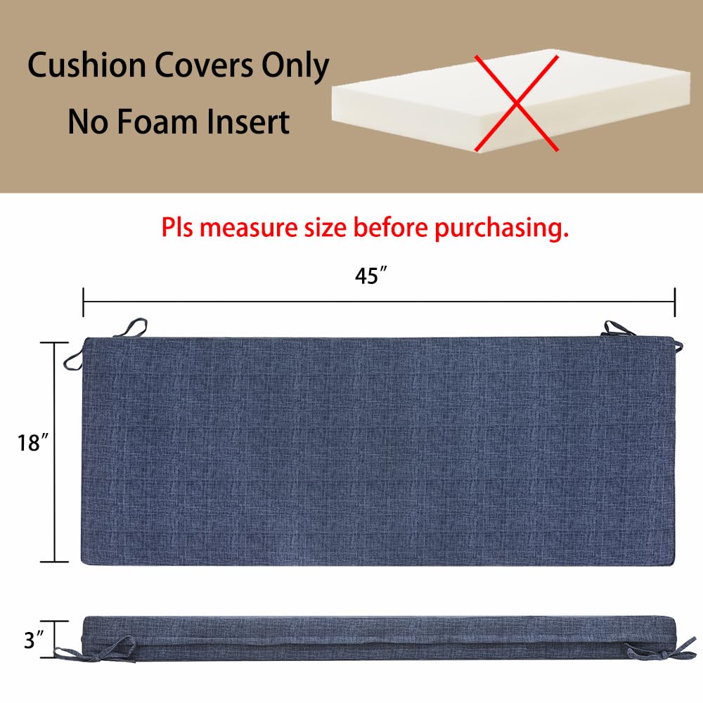 Magpie Fabrics Patio Bench Cushion Cover 45x18x3 Inch, NO Insert! Water&Fade Resistant Outdoor Loveseat Replacement Cover with Zipper (Navy Blue Textured)