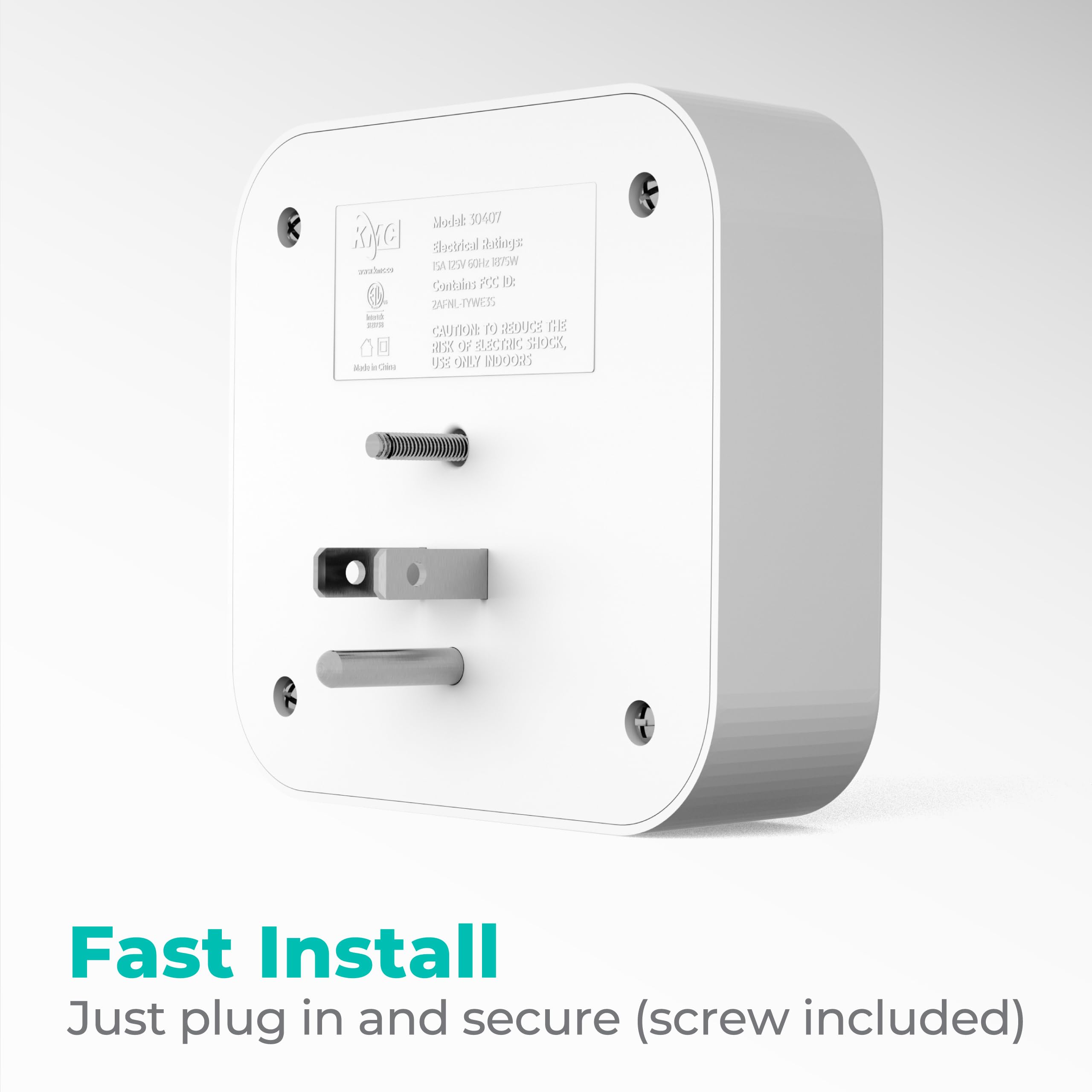 KMC Smart Tap Mini 2-Pack, 4-Outlet Wall Mounted Plug Adapter, 3 Independently Controlled Wi-Fi Outlets, Compatible with Alexa & Google Assistant, No Hub Required