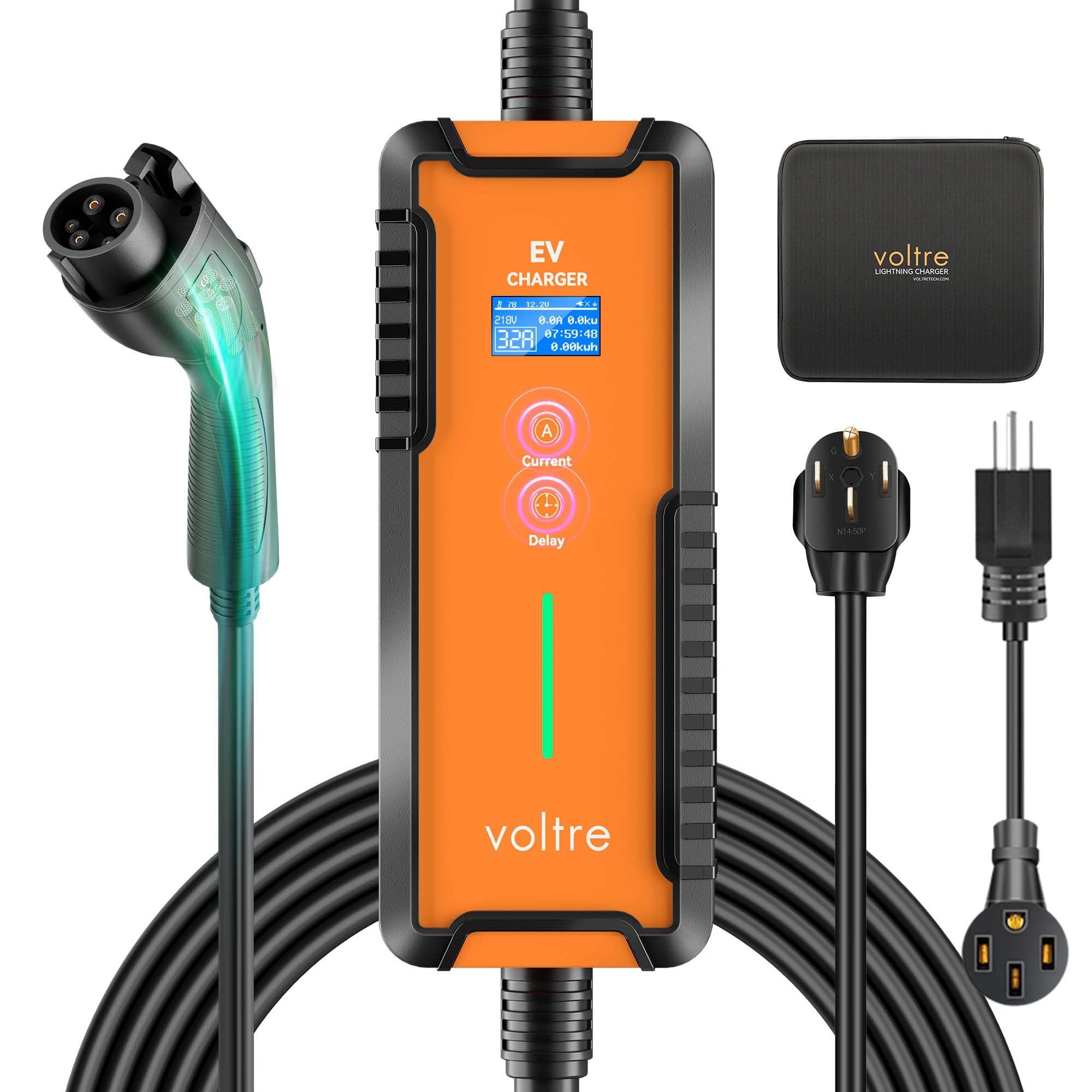 Voltre M2 Level 1 & 2 EV Charger for Tesla & EVs | 25 Ft MAX Cable | 10-32A | 110-240V Portable Electric Car Fast Charger |14-50, 5-15 Plug | Electric Vehicle Charger for J1772 Evs