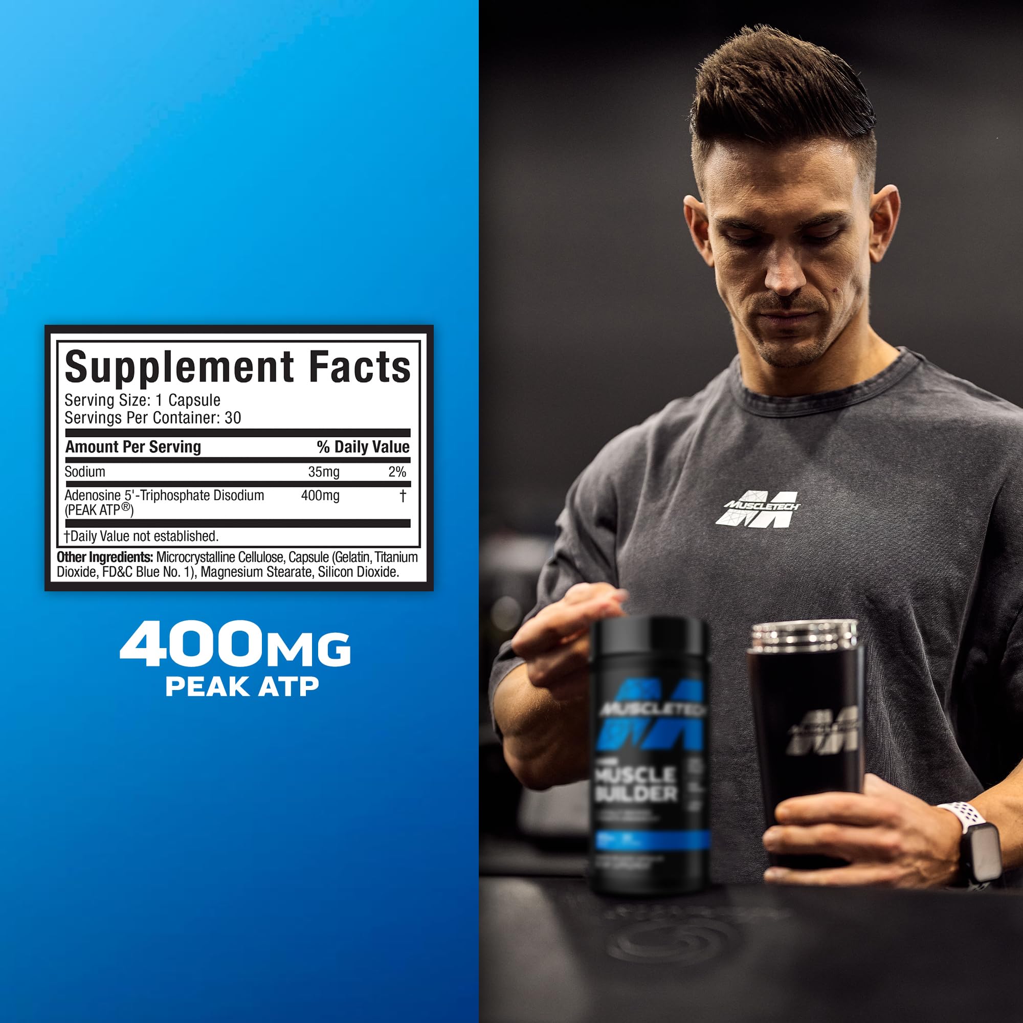 Muscletech Nitric Oxide Supplements for Men & Women, Muscle Builder (60 Capsules) - Nitric Oxide Booster Supplement Supports Muscle Gain & Performance - 400mg Peak ATP for Enhanced Strength
