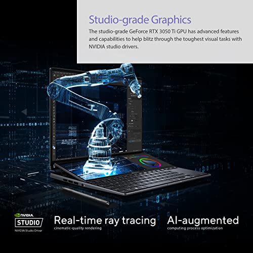 ASUS Zenbook Pro 14 Duo 14.5†2.8K OLED Touch, 120Hz Refresh Rate, ScreenPad Plus, Intel i9-12900H CPU, RTX 3050Ti, 32GB RAM, 1TB SSD, Windows 11 Home, Tech Black, UX8402ZE-DB96T
