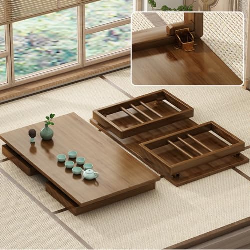 Bamboo Foldable Coffee Table, Japanese Tatami Table, Retro Meditation Low Table, 13 inch Tall Meditation Table (Color : A, Size : 70 * 42 * 33cm)