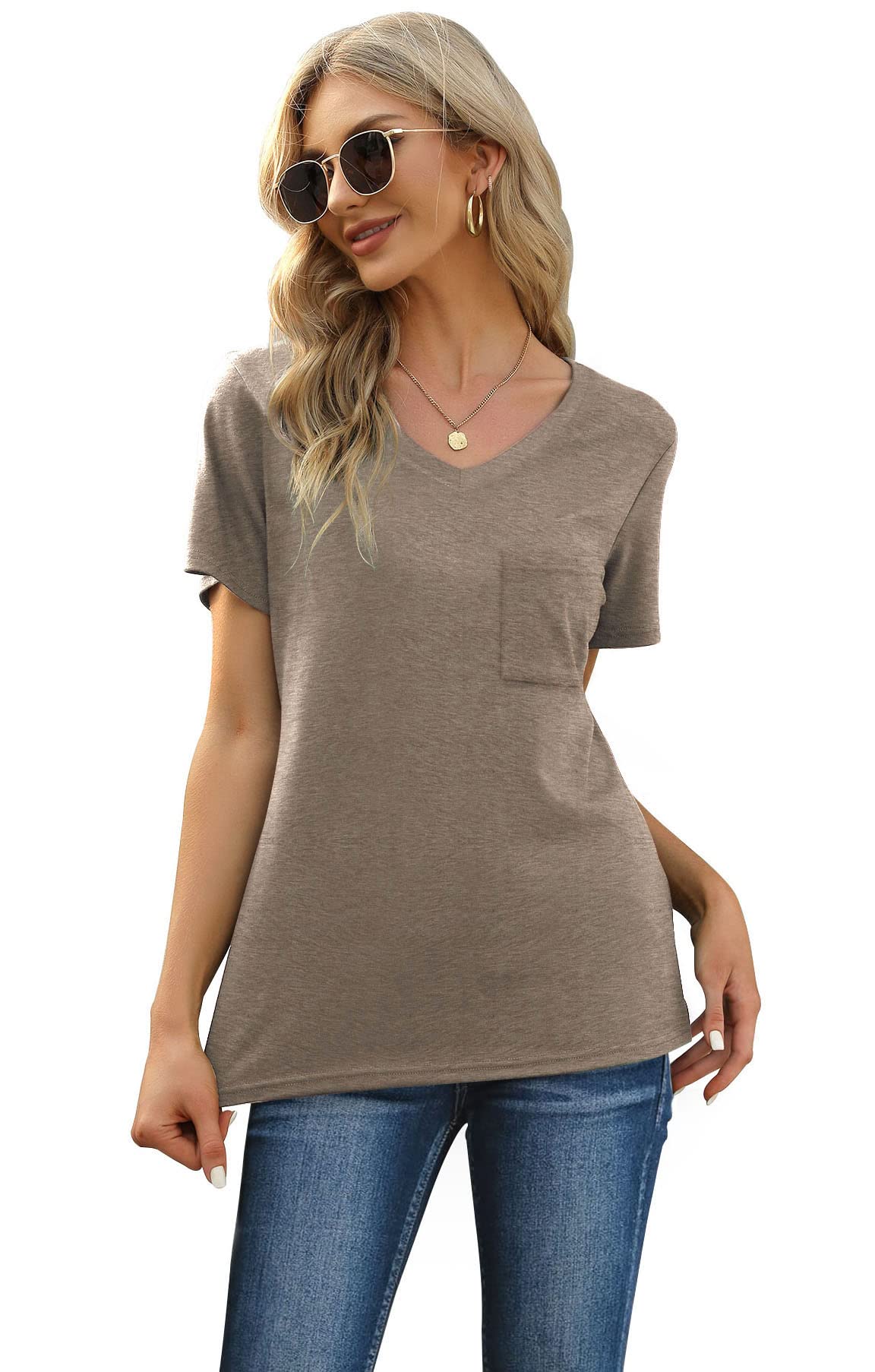 RUBZOOF Pajamas for Women Shorts Set V Neck Casual Summer Short Sleeve Lounge Sets Grey L