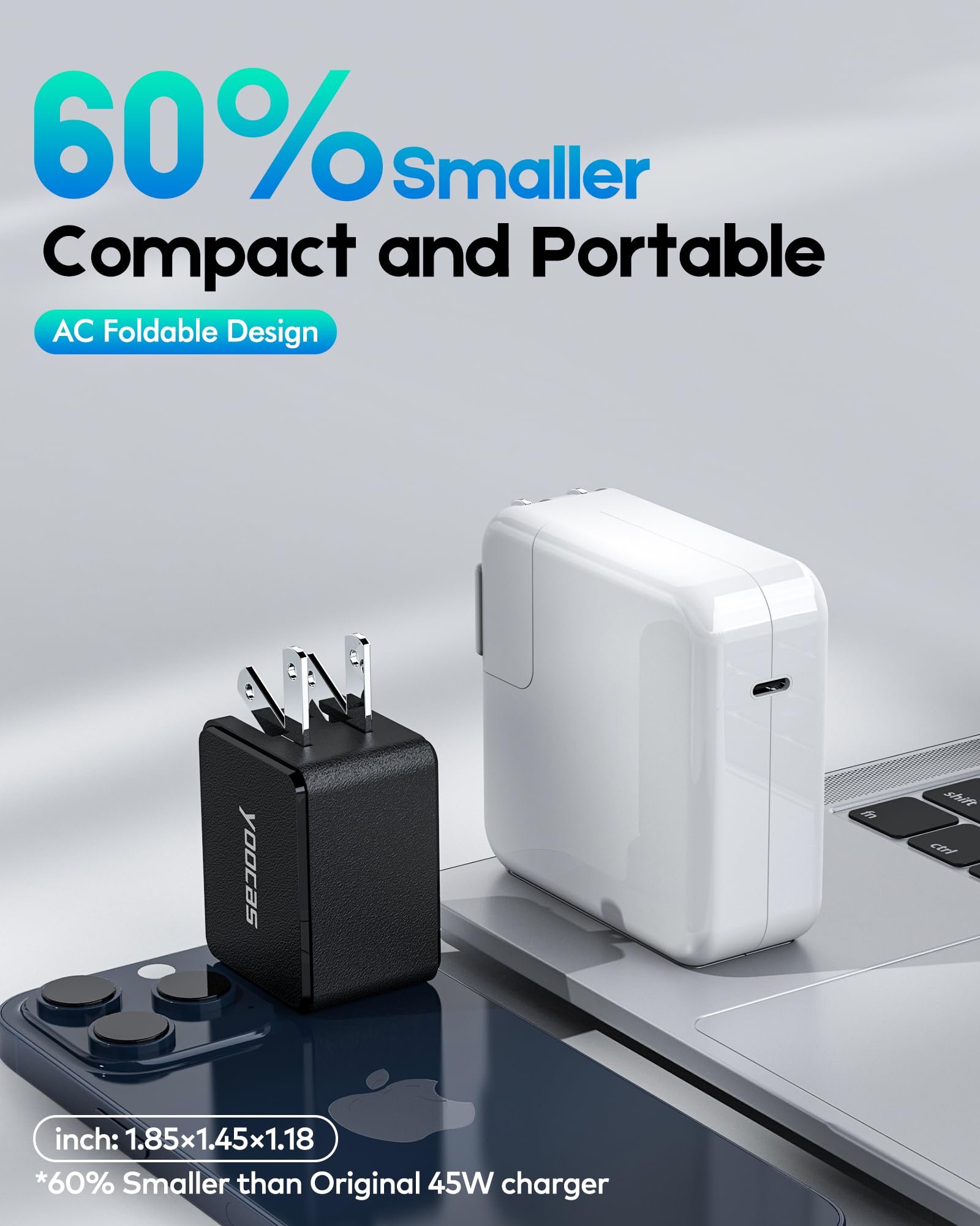 yoocas 45W Super Fast Charger USB C,Type C Wall Charger,Mini Foldable PD PPS Gan Charger Block for iPhone 16/15/14/Pro,Samsung Galaxy S22/S23/S24/S25-Black