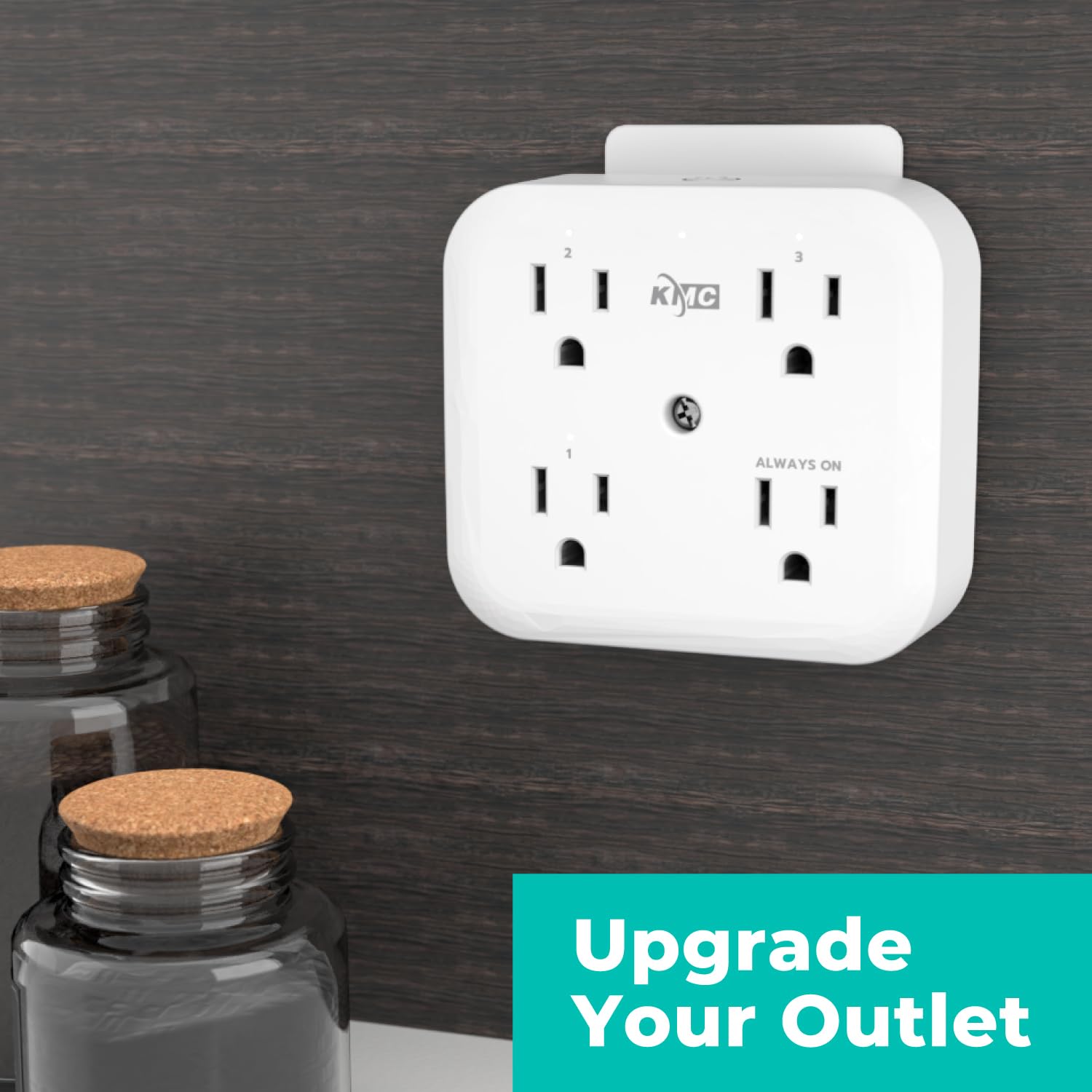 KMC Smart Tap Mini 2-Pack, 4-Outlet Wall Mounted Plug Adapter, 3 Independently Controlled Wi-Fi Outlets, Compatible with Alexa & Google Assistant, No Hub Required