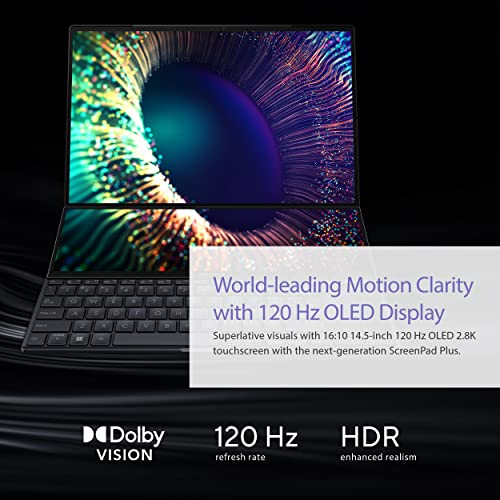 ASUS Zenbook Pro 14 Duo 14.5†2.8K OLED Touch, 120Hz Refresh Rate, ScreenPad Plus, Intel i9-12900H CPU, RTX 3050Ti, 32GB RAM, 1TB SSD, Windows 11 Home, Tech Black, UX8402ZE-DB96T