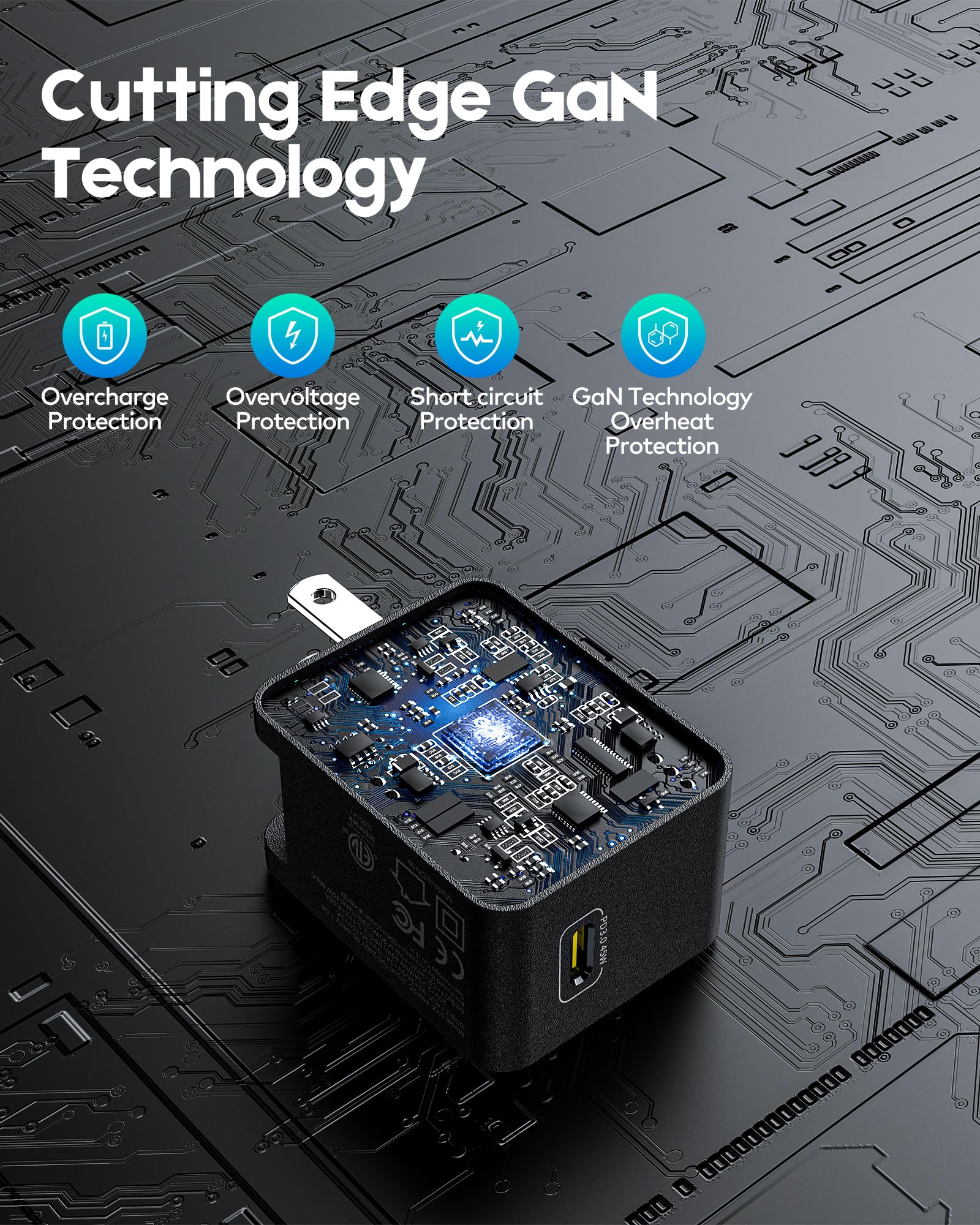 yoocas 45W Super Fast Charger USB C,Type C Wall Charger,Mini Foldable PD PPS Gan Charger Block for iPhone 16/15/14/Pro,Samsung Galaxy S22/S23/S24/S25-Black