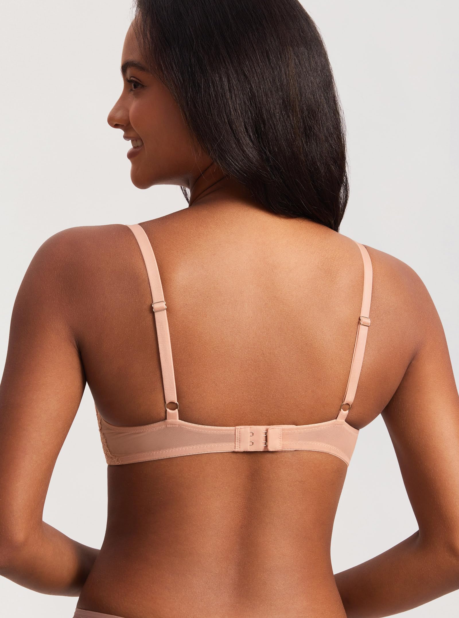 DOBREVA Women's Push Up Bra Eyelash Lace Sexy Cleavage Underwire Support Plunge Bras Blush Beige 32B