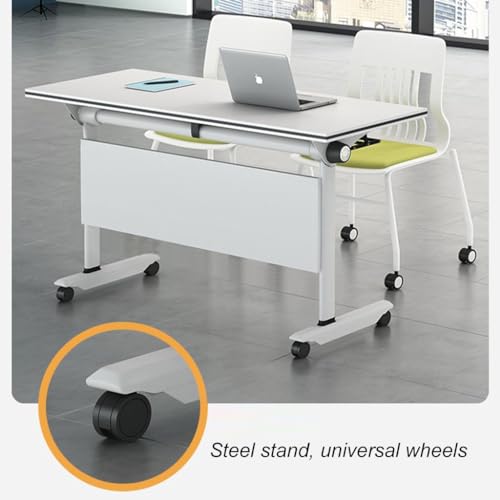 Folding Conference Table, Flip Top Mobile Training Table with Modesty,Storage Layer and Lockable Wheels,Wood Tabletop, Metal Frame (Color : A, Size : 120 * 60 * 75cm)