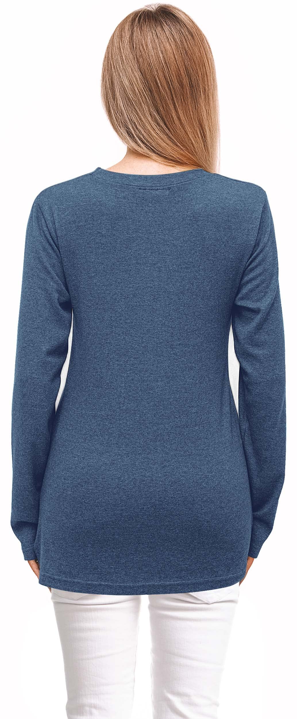 NY Threads Womens Long Sleeve Tops, Casual Crewneck, Pullover Tunic Blouse, Loose Fitting T Shirts Midnight Blue