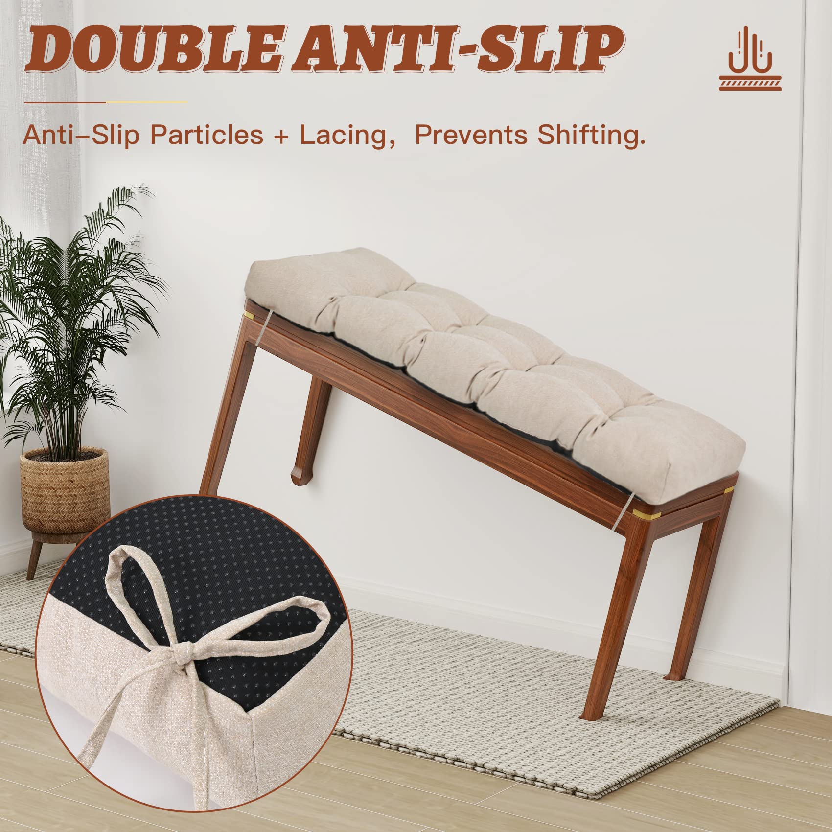 Focuprodu Bench Cushions. Non-Slip Pile Bench Cushion for Indoor and Outdoor in Multiple Scenarios.36x14 Inch Bench Cushion Ideal Cushion for Benches, Sofas and Raised Windows. (36x14x4, Beige)