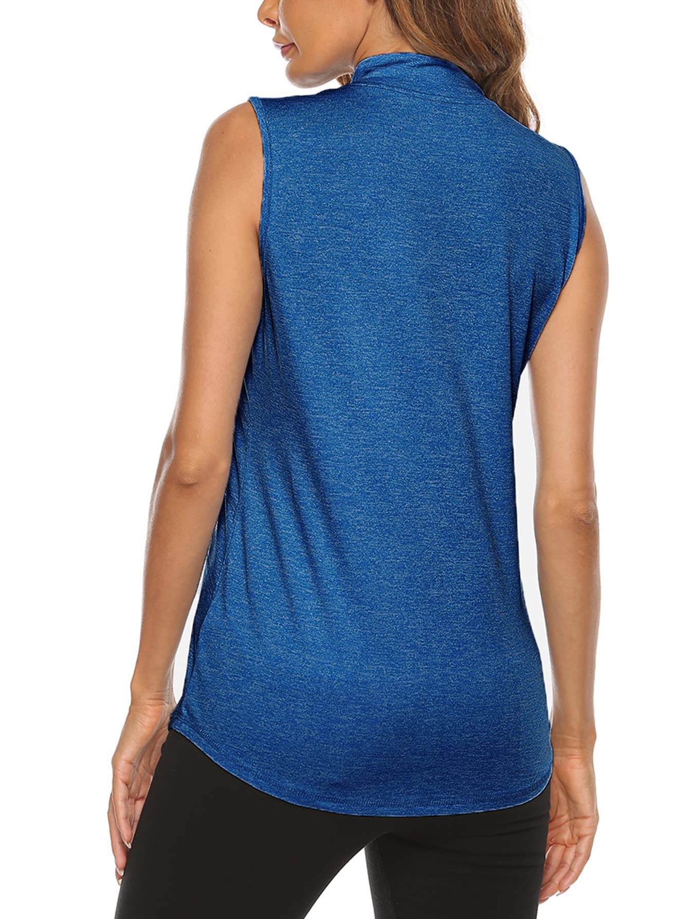 Koscacy Women's Petite Sleeveless Golf Tennis Polo Shirts Zip Up Dry Fit Workout Tank Tops Deep Blue X-Small