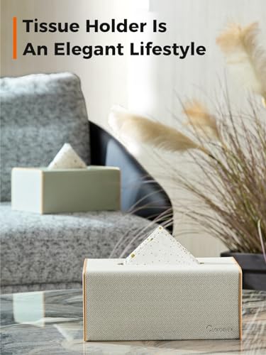 Cloudever Tissue Box Holder Cover Rectangular, Modern PU Leather Decorative Tissue Holders Organizer-Ivory