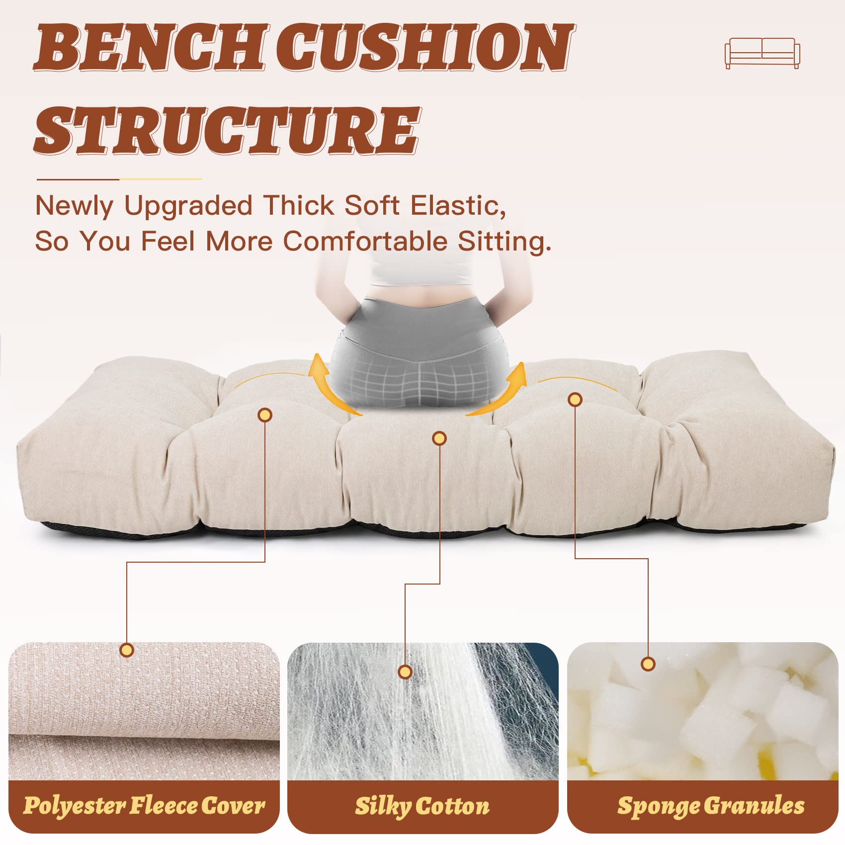 Focuprodu Bench Cushions. Non-Slip Pile Bench Cushion for Indoor and Outdoor in Multiple Scenarios.36x14 Inch Bench Cushion Ideal Cushion for Benches, Sofas and Raised Windows. (36x14x4, Beige)