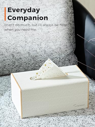 Cloudever Tissue Box Holder Cover Rectangular, Modern PU Leather Decorative Tissue Holders Organizer-Ivory