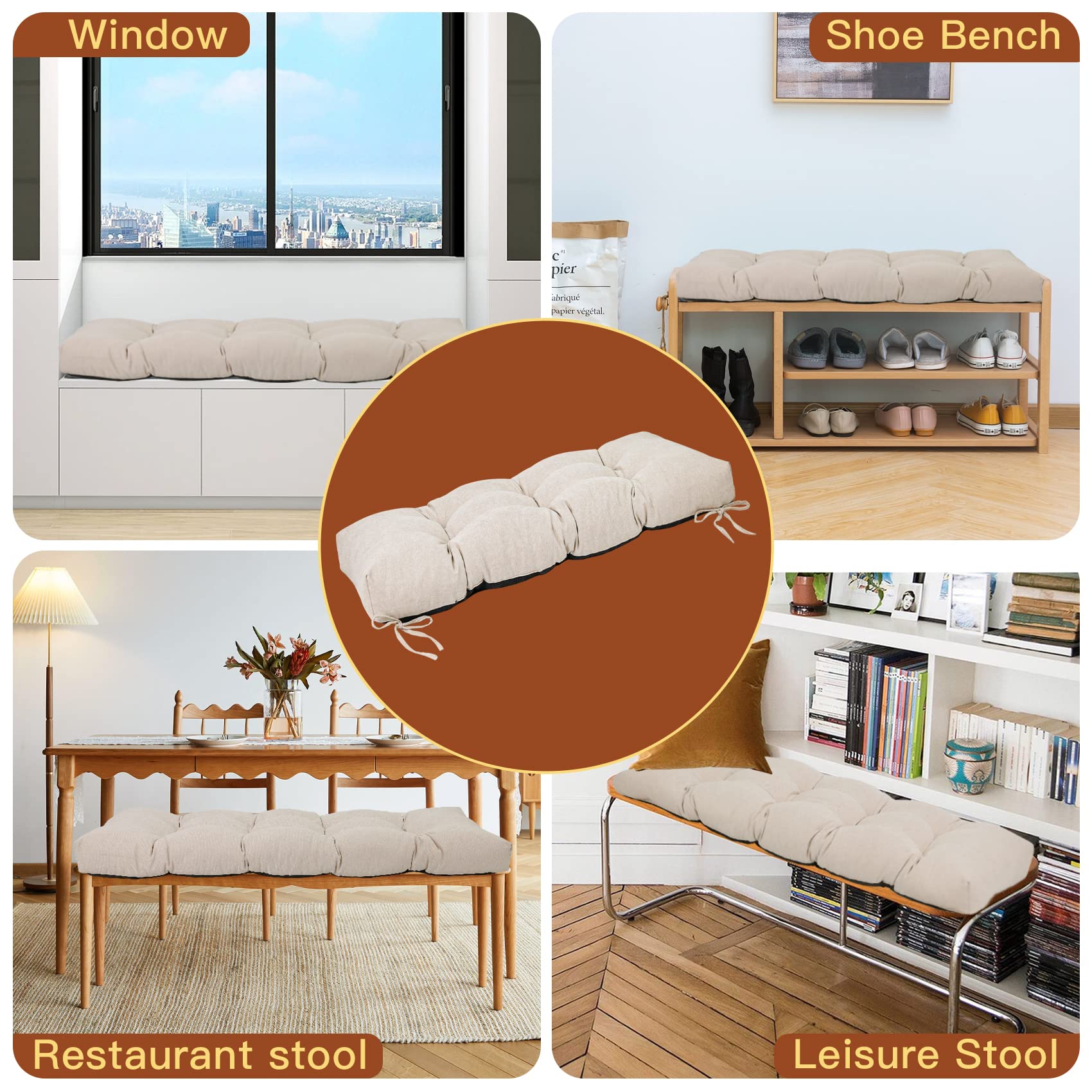 Focuprodu Bench Cushions. Non-Slip Pile Bench Cushion for Indoor and Outdoor in Multiple Scenarios.36x14 Inch Bench Cushion Ideal Cushion for Benches, Sofas and Raised Windows. (36x14x4, Beige)