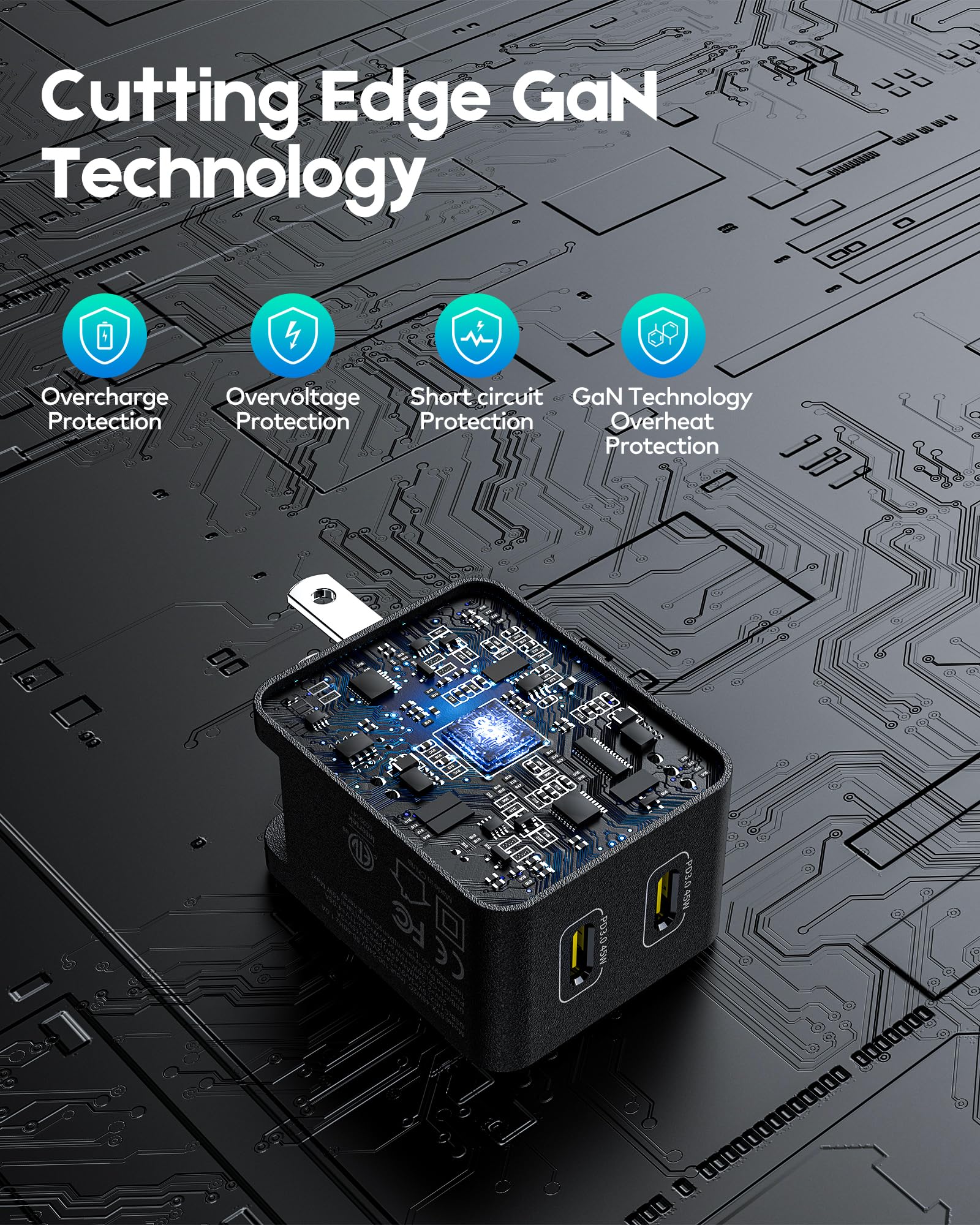 Yoocas 45W Super Fast Charger USB C,2 Ports Type C Wall Charger,Mini Foldable PD PPS Gan Charger Block for Galaxy S23 Ultra,Note 20,iPhone 15,iPad Pro,Laptop,MacBook Power Adapter,Steam Deck-Black