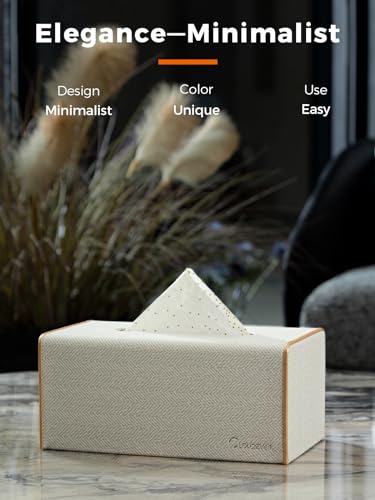 Cloudever Tissue Box Holder Cover Rectangular, Modern PU Leather Decorative Tissue Holders Organizer-Ivory