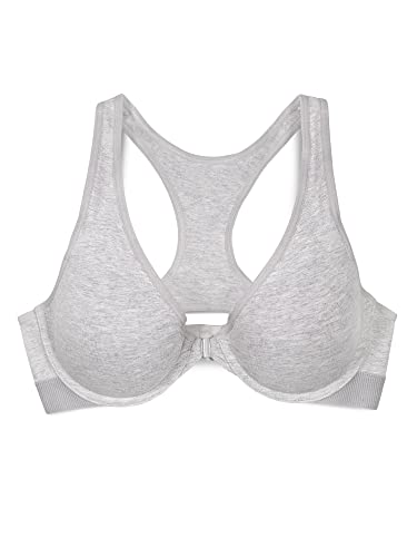 Smart & Sexy womens Comfort Cotton Front Back Close Racerback Bra, Light Grey Heather, 36D US