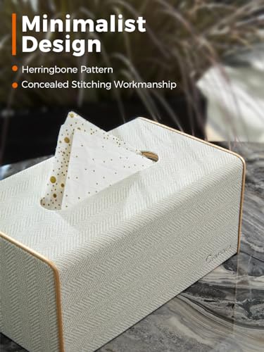 Cloudever Tissue Box Holder Cover Rectangular, Modern PU Leather Decorative Tissue Holders Organizer-Ivory