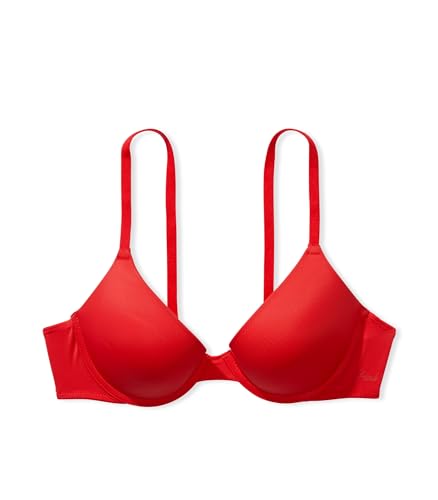 Victoria's Secret Pink Wear Everywhere Push Up Bra, Padded, Smoothing, Bras for Women, Red (32B)
