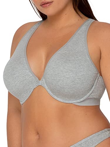 Smart & Sexy womens Comfort Cotton Front Back Close Racerback Bra, Light Grey Heather, 36D US