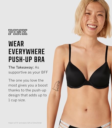 Victoria's Secret Pink Wear Everywhere Push Up Bra, Padded, Smoothing, Bras for Women, Red (32B)