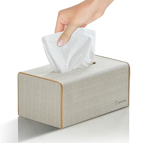 Cloudever Tissue Box Holder Cover Rectangular, Modern PU Leather Decorative Tissue Holders Organizer-Ivory