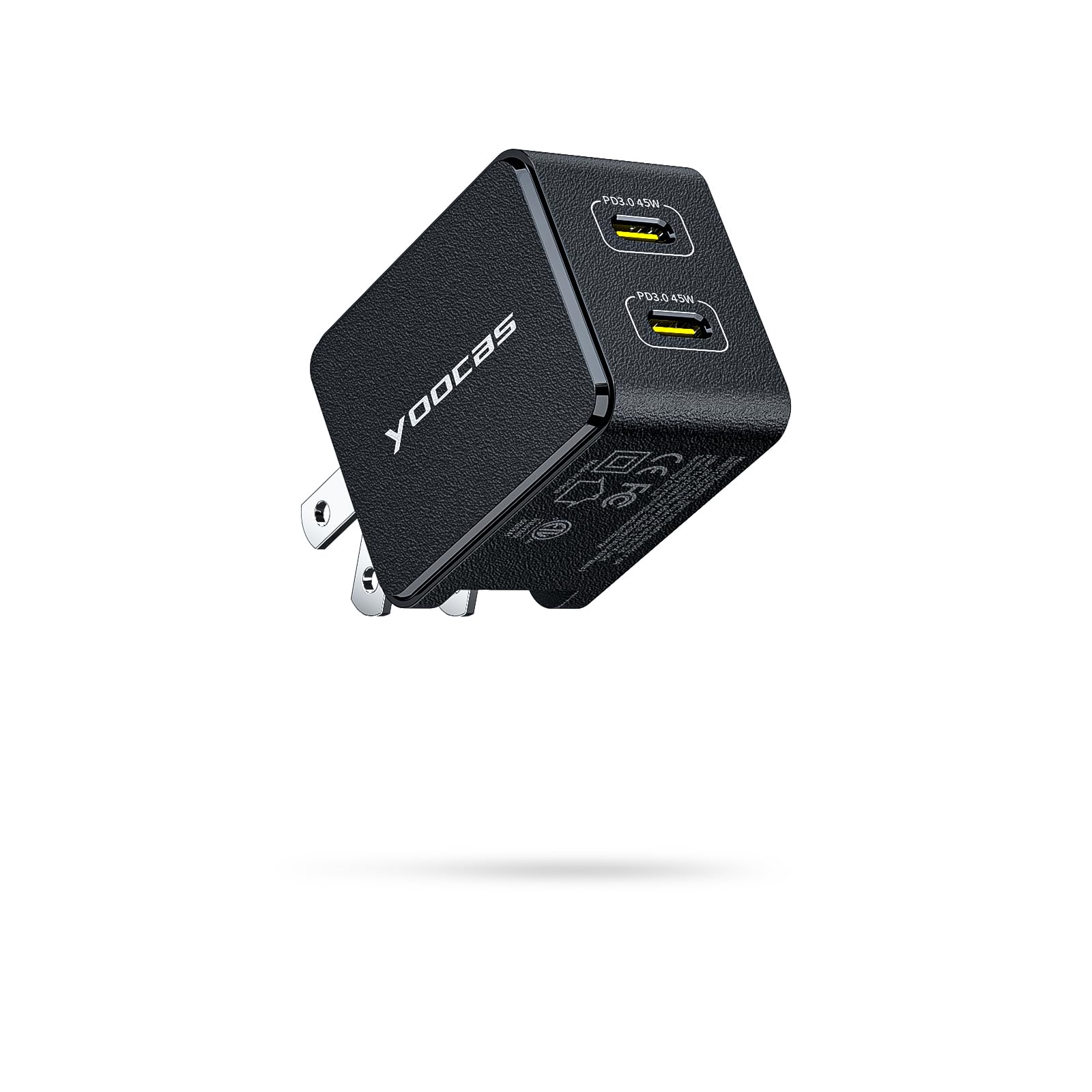 Yoocas 45W Super Fast Charger USB C,2 Ports Type C Wall Charger,Mini Foldable PD PPS Gan Charger Block for Galaxy S23 Ultra,Note 20,iPhone 15,iPad Pro,Laptop,MacBook Power Adapter,Steam Deck-Black