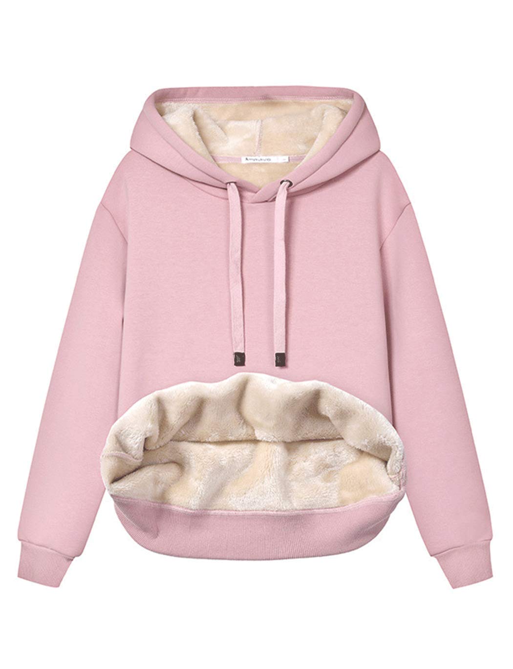 Haellun Womens Casual Winter Warm Fleece Sherpa Lined Pullover Hooded Sweatshirt (Pink, Medium)