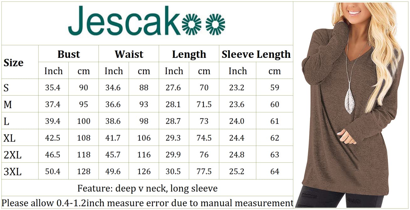 Jescakoo Tunic Tops for Leggings for Women Fall Clothes for Women 2024 V Neck Dressy Sweaters Coffee XL