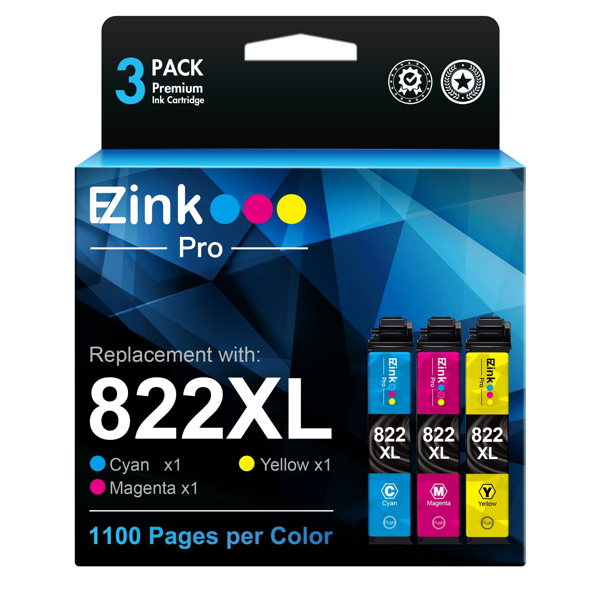 E-Z Ink Pro 822XL 822 Ink Cartridges High Yield Remanufactured Replacement for Epson 822 822 XL T822 Ink Cartridges Combo Pack to Work with EPSON Workforce Pro WF-3820, WF-3823, WF-4820 (3 Pack)