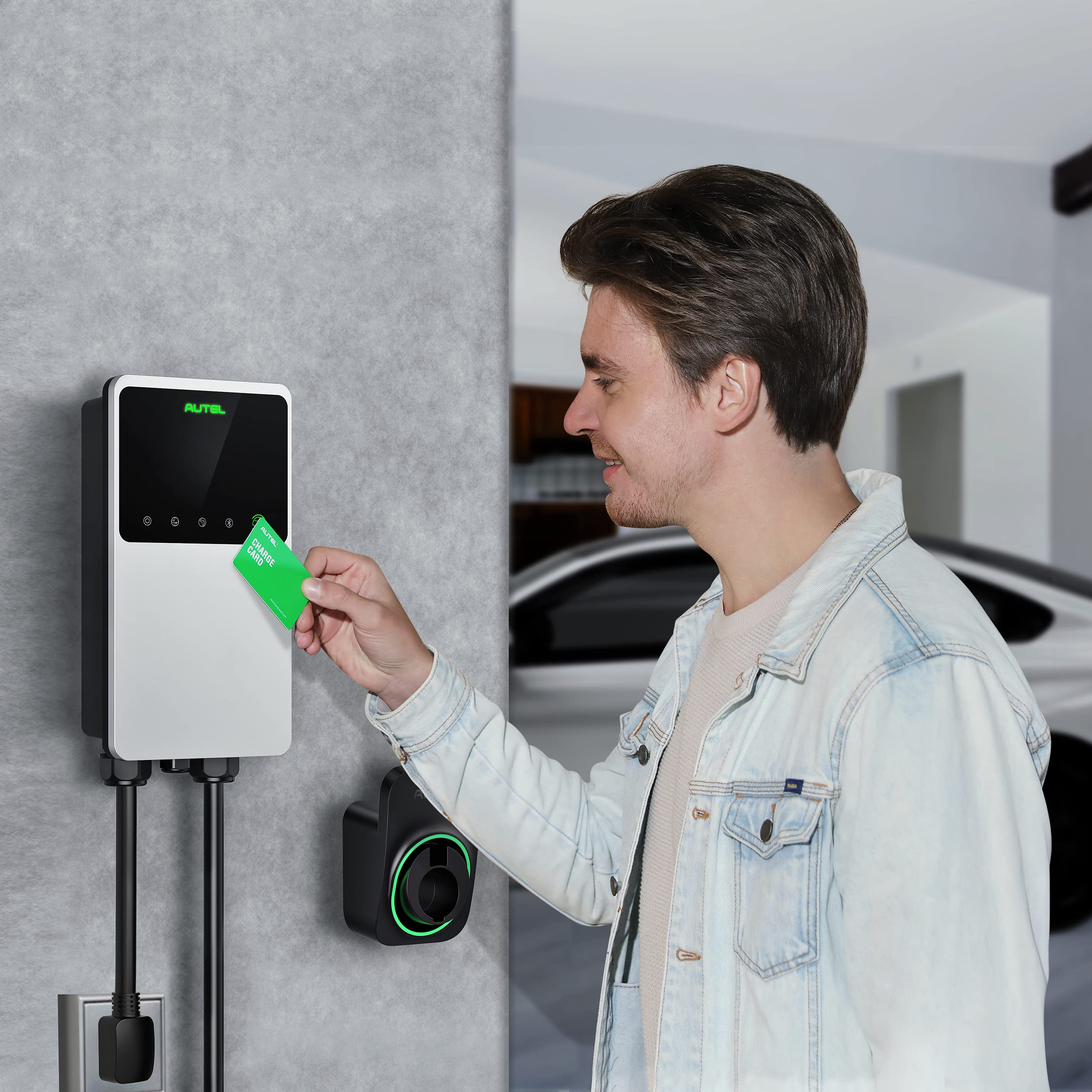 Autel MaxiCharger Home Electric Vehicle (EV) Charger, up to 40 Amp, 240V, Level 2 WiFi and Bluetooth Enabled EVSE, NEMA 14-50 Plug, Indoor/Outdoor, 25-Foot Cable with Separate Holster, Silver