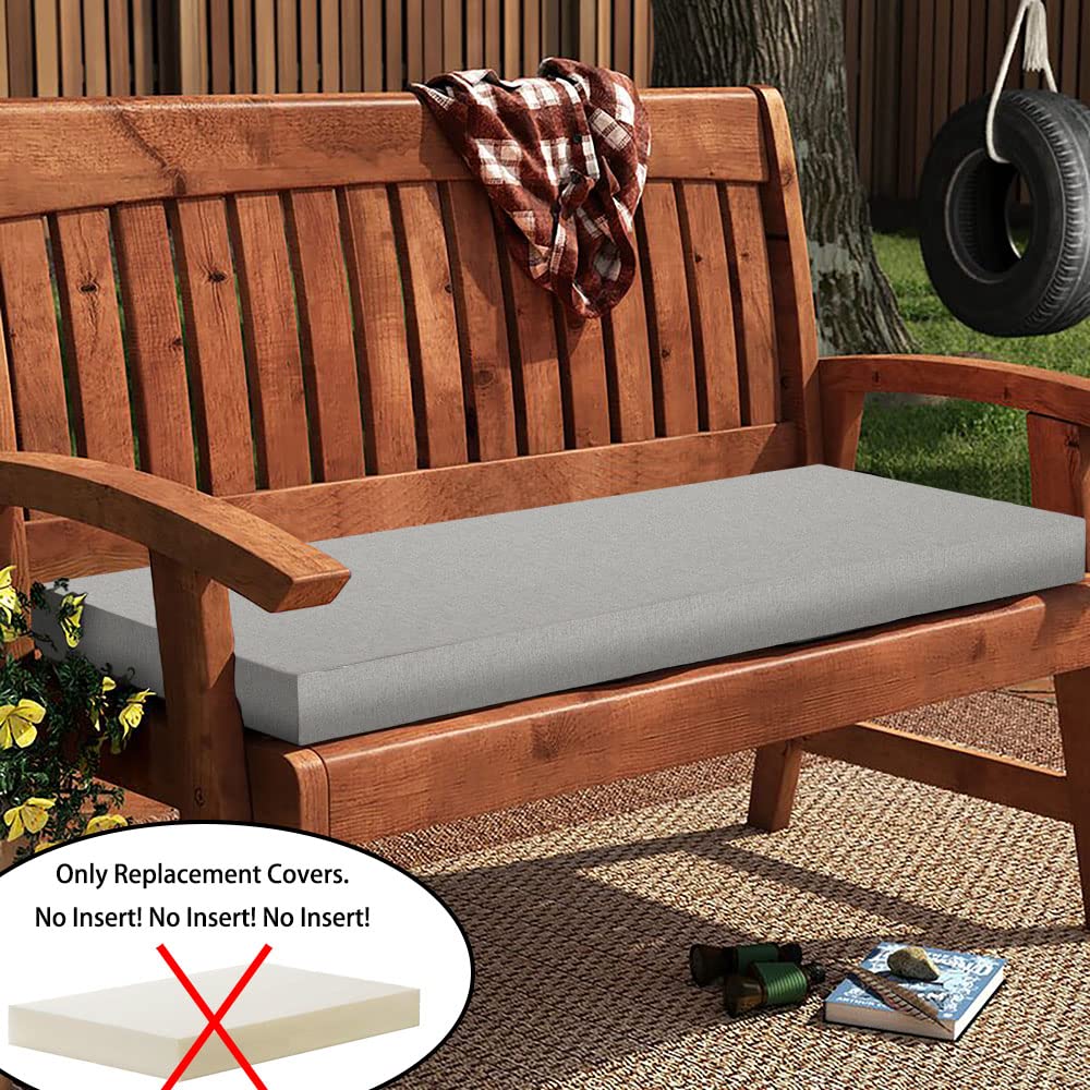 Magpie Fabrics Patio Bench Loveseat Cushion Covers (Replacement Cover only, No Insert!), Waterproof Fade Resistant Swing Cushion Slipcover with Ties(42x18x3 Inch, Warm Gray)