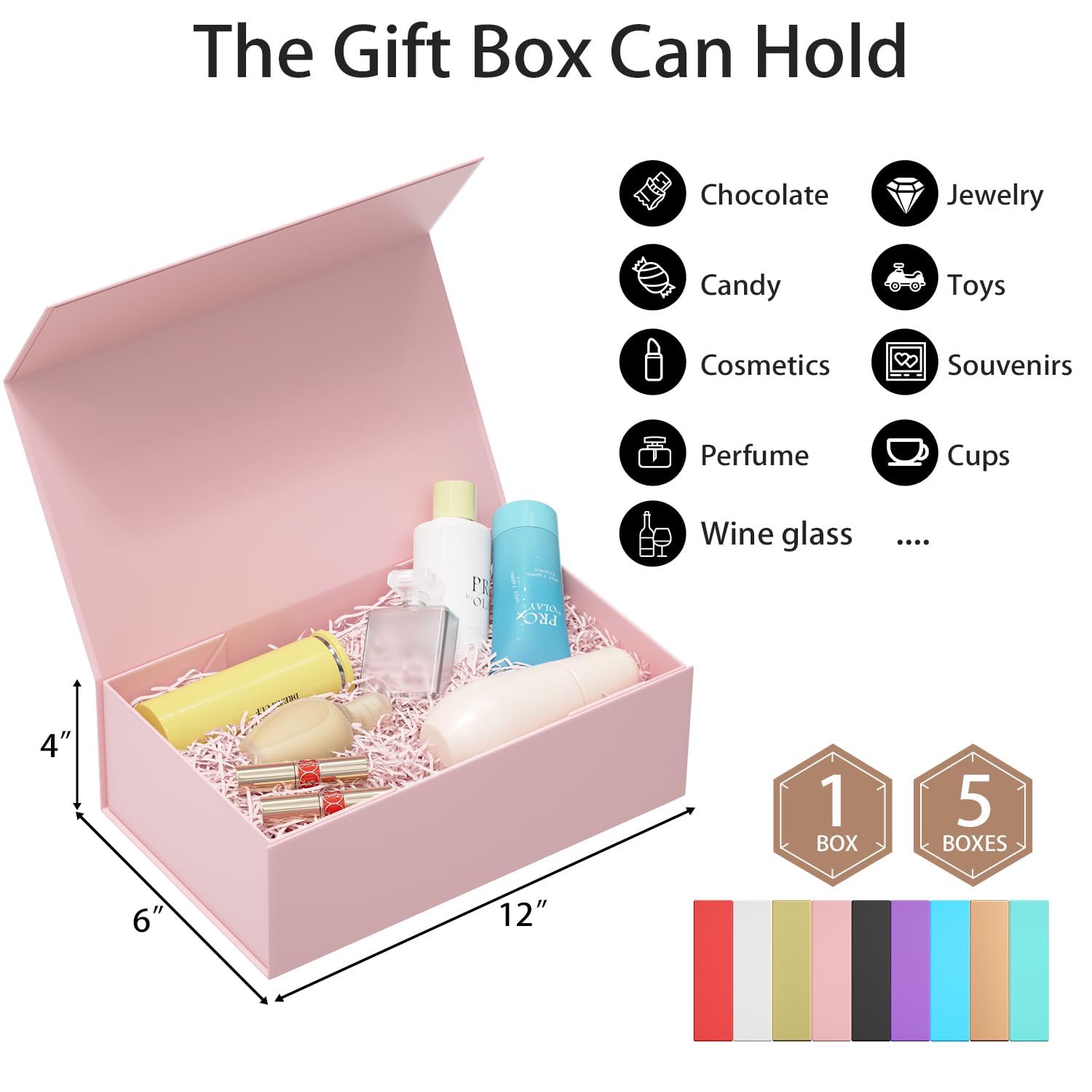 RYDDOY Pink Gift Box, 12x6x4'' Gift box for Presents with Lids Magnetic Closure Rectangle Collapsible for Bridesmaid Proposal Box, Wedding, Christmas, Halloween, Birthday Gift Packging