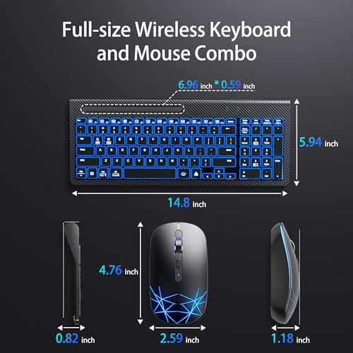 Wireless Keyboard and Mouse, Rechargeable, Adjustable 7 Color Backlight, Ergonomic, Quiet, with Phone Holder, 2.4G Stable Connection Slim Mac Keyboard and Mouse