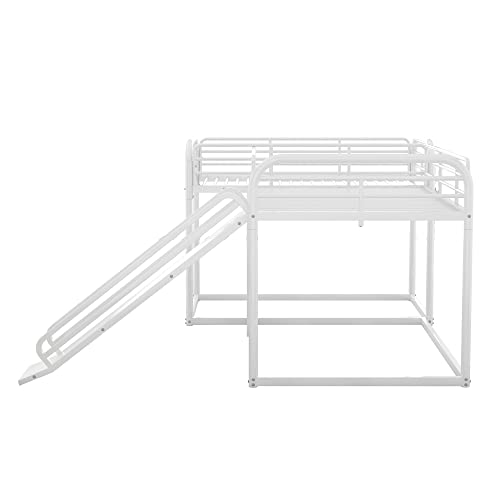 HHOK L Shaped Bunk Bed for 4, Bunk Bed with Slide, Heavy-Duty Metal Floor Bunk Bed Frame Full and Twin Size for Kids Teens Girls Boys