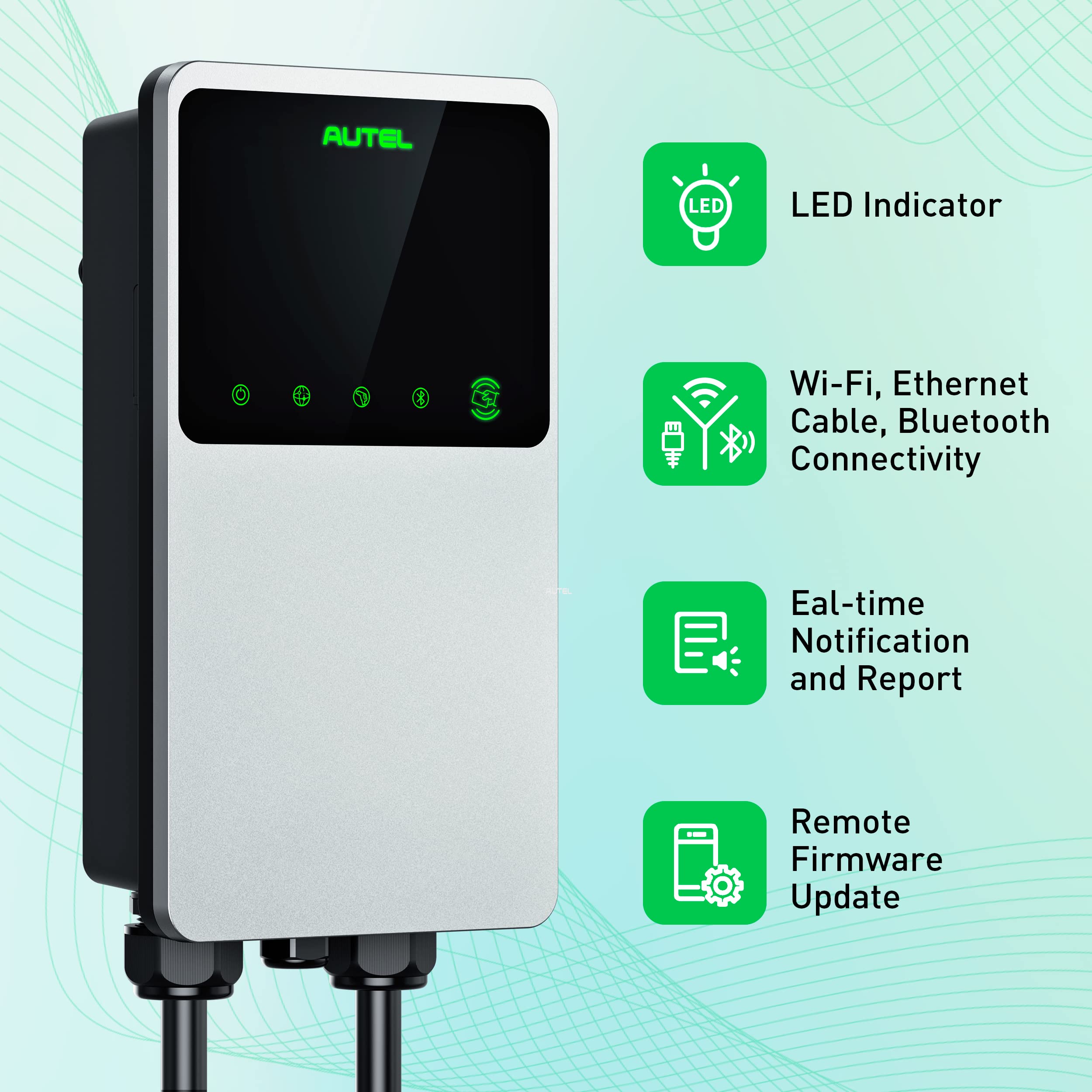 Autel MaxiCharger Home Electric Vehicle (EV) Charger, up to 40 Amp, 240V, Level 2 WiFi and Bluetooth Enabled EVSE, NEMA 14-50 Plug, Indoor/Outdoor, 25-Foot Cable with Separate Holster, Silver