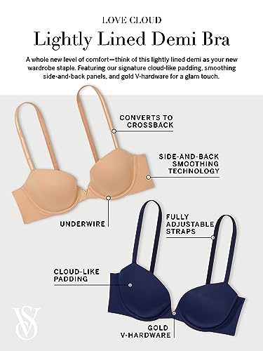 Victoria's Secret Love Cloud Lightly Lined T Shirt Demi Bra, Bras for Women, Ensign, 38DDD