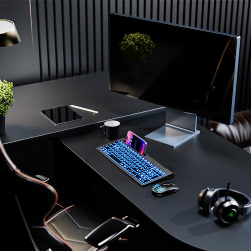 Wireless Keyboard and Mouse, Rechargeable, Adjustable 7 Color Backlight, Ergonomic, Quiet, with Phone Holder, 2.4G Stable Connection Slim Mac Keyboard and Mouse