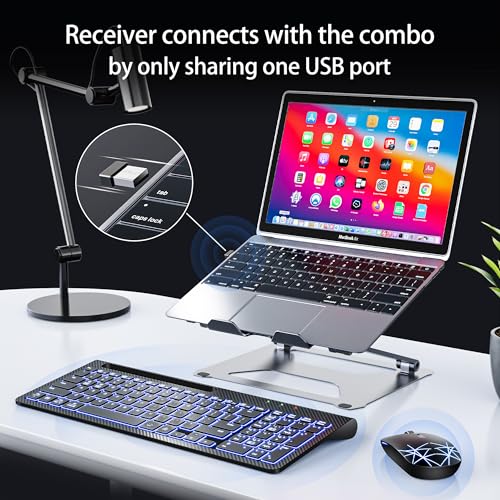 Wireless Keyboard and Mouse, Rechargeable, Adjustable 7 Color Backlight, Ergonomic, Quiet, with Phone Holder, 2.4G Stable Connection Slim Mac Keyboard and Mouse
