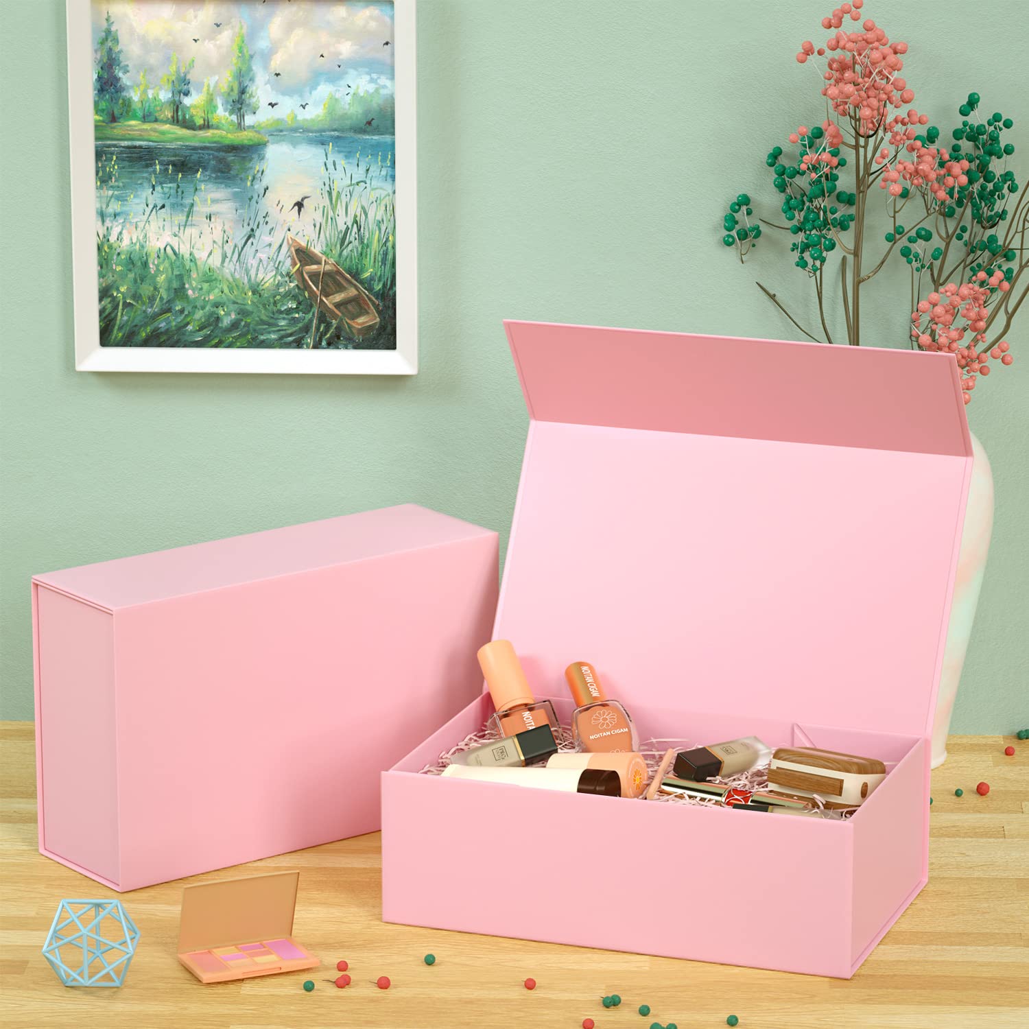 RYDDOY Pink Gift Box, 12x6x4'' Gift box for Presents with Lids Magnetic Closure Rectangle Collapsible for Bridesmaid Proposal Box, Wedding, Christmas, Halloween, Birthday Gift Packging