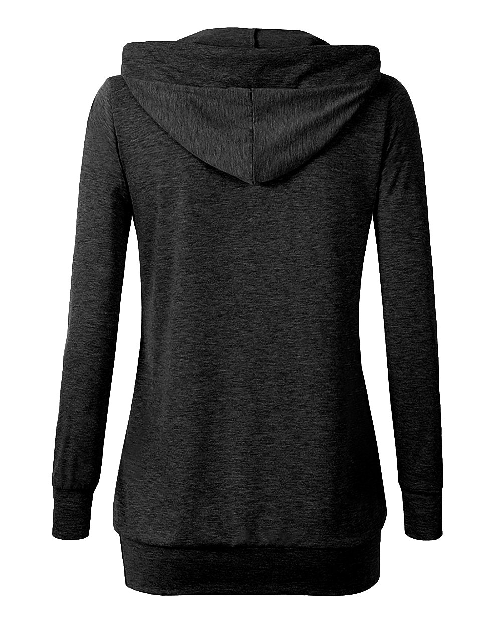 VOIANLIMO Women's Sweatshirts Long Sleeve Button V-Neck Pockets Pullover Hoodies Carbon Black S