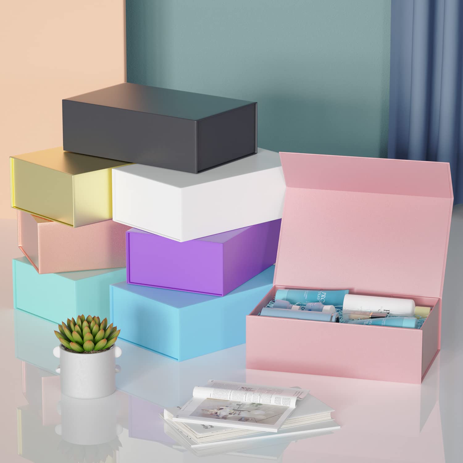 RYDDOY Pink Gift Box, 12x6x4'' Gift box for Presents with Lids Magnetic Closure Rectangle Collapsible for Bridesmaid Proposal Box, Wedding, Christmas, Halloween, Birthday Gift Packging