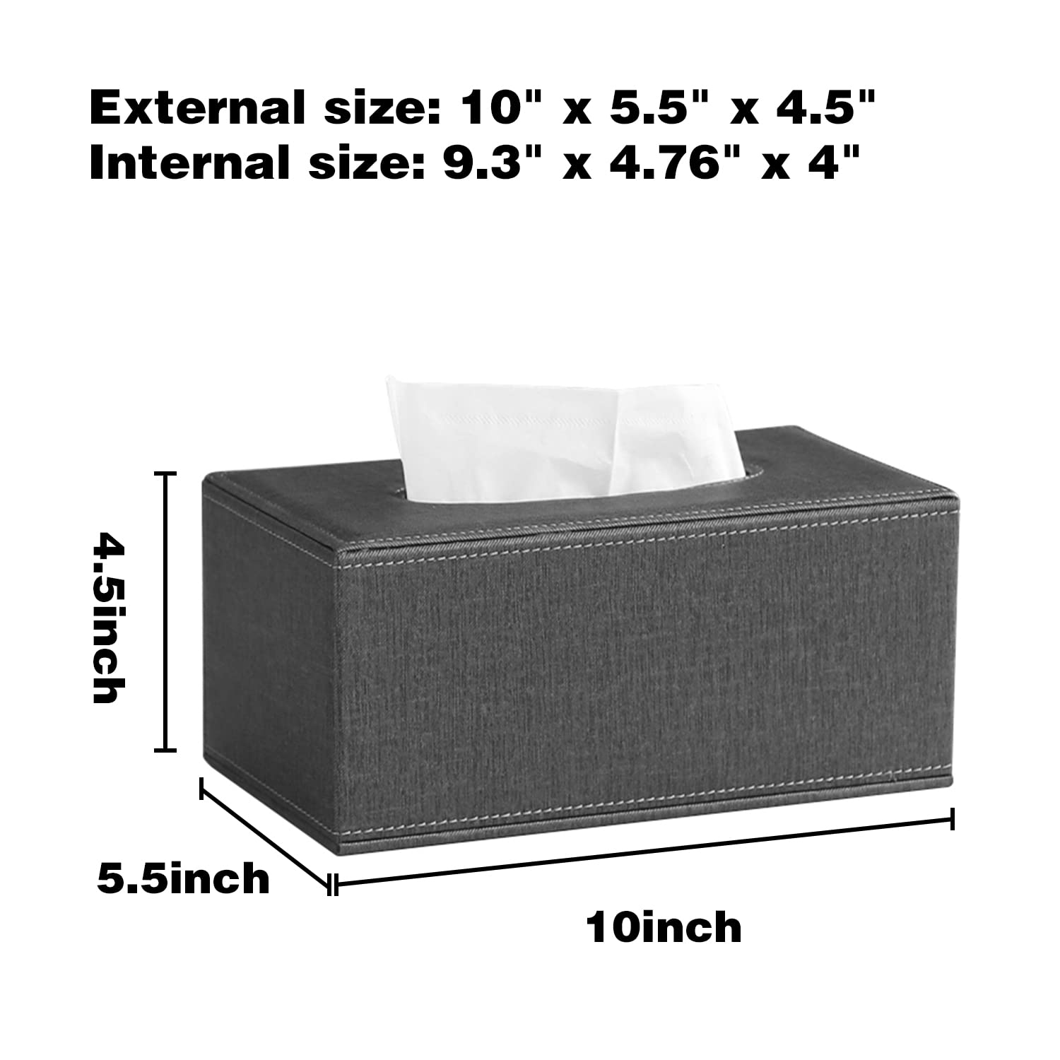 MEIBOOCH PU Leather Tissue Box Cover Rectangular Square Tissue Box Holder with Magnetic Bottom (10" x 5.5" x 4.5", Dark Grey)