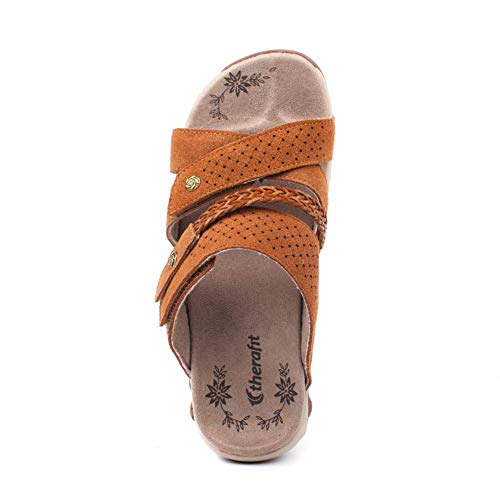 Therafit Rachel Women's Adjustable Slide Sandal - Cognac, Size 12 - for Plantar Fasciitis/Foot Pain