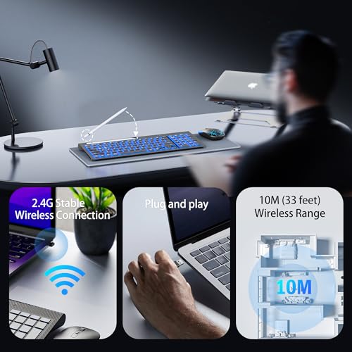 Wireless Keyboard and Mouse, Rechargeable, Adjustable 7 Color Backlight, Ergonomic, Quiet, with Phone Holder, 2.4G Stable Connection Slim Mac Keyboard and Mouse
