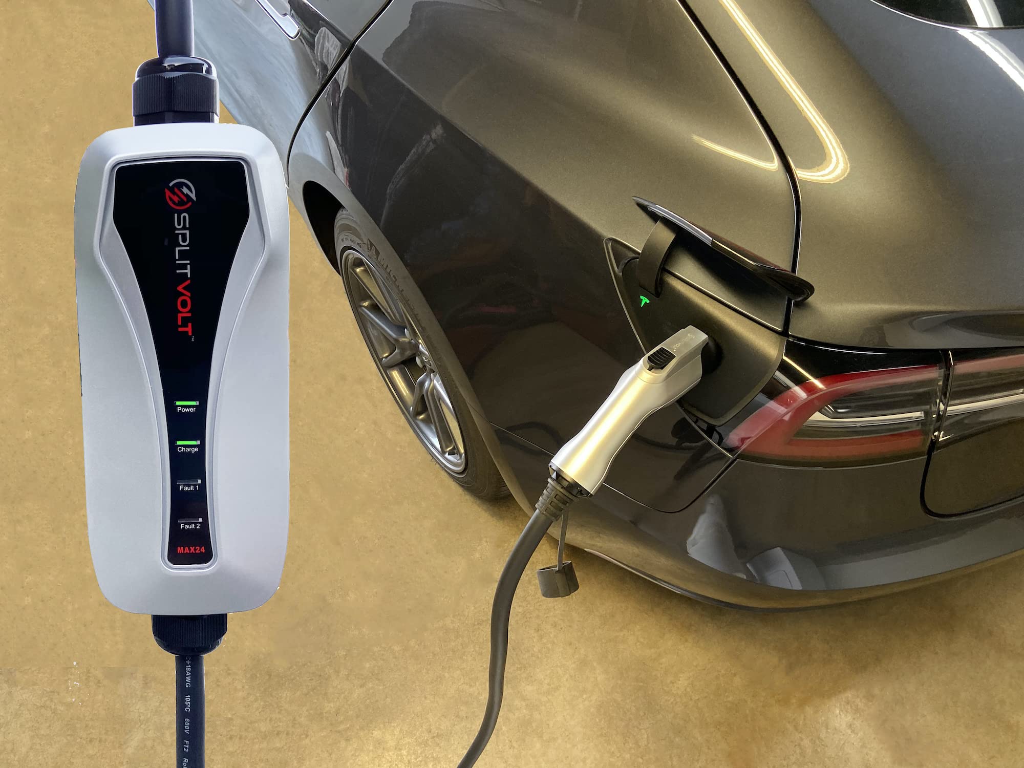 Splitvolt NEMA 14-30 Level 2 Portable EV Charger 24 Amp, 220-240 Volt, 26ft Cable, Electric Vehicle Charger Plug-in EV Charging Station with, J1772 Plug, Fastest 30 Amp Circuit NEC-Safe Charging
