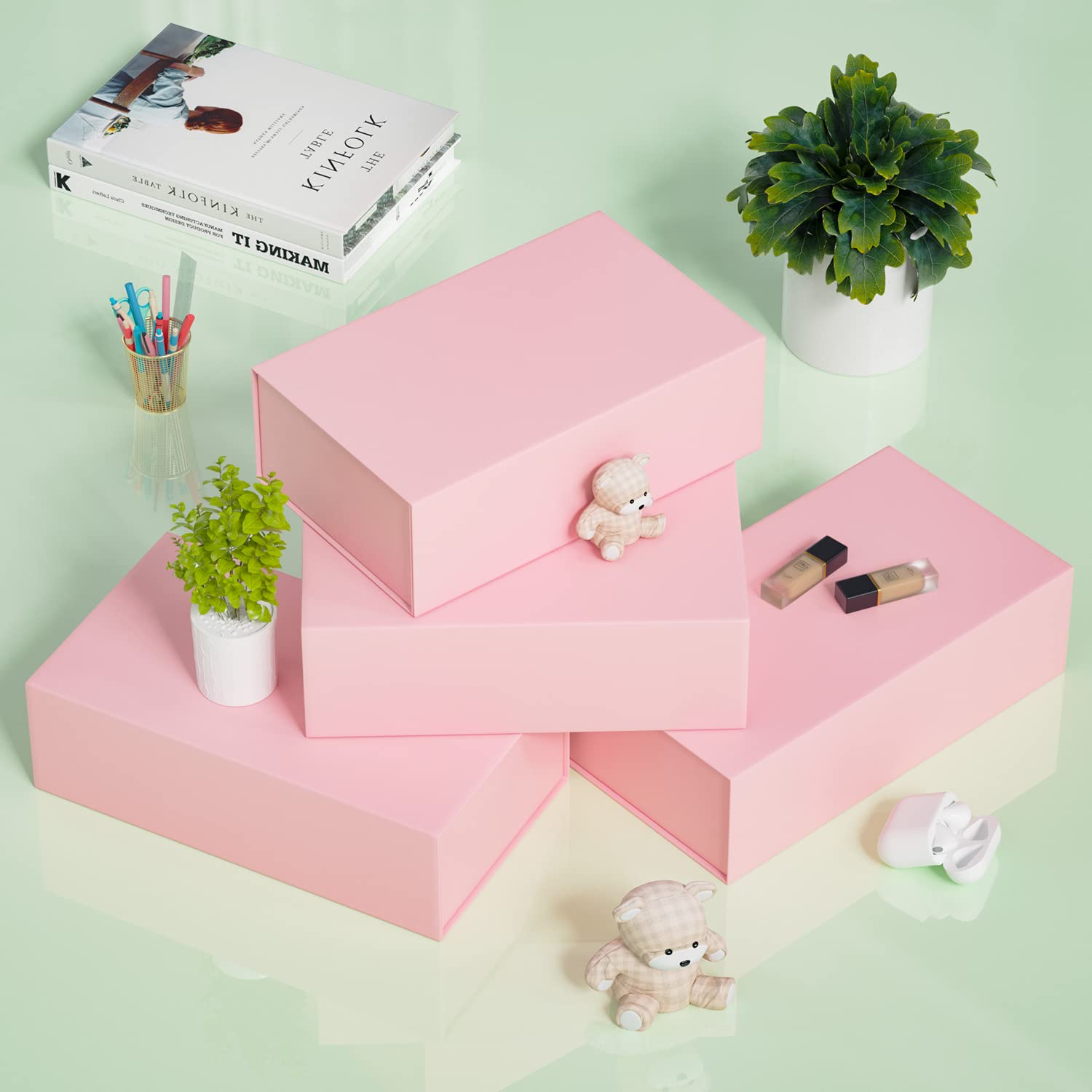 RYDDOY Pink Gift Box, 12x6x4'' Gift box for Presents with Lids Magnetic Closure Rectangle Collapsible for Bridesmaid Proposal Box, Wedding, Christmas, Halloween, Birthday Gift Packging